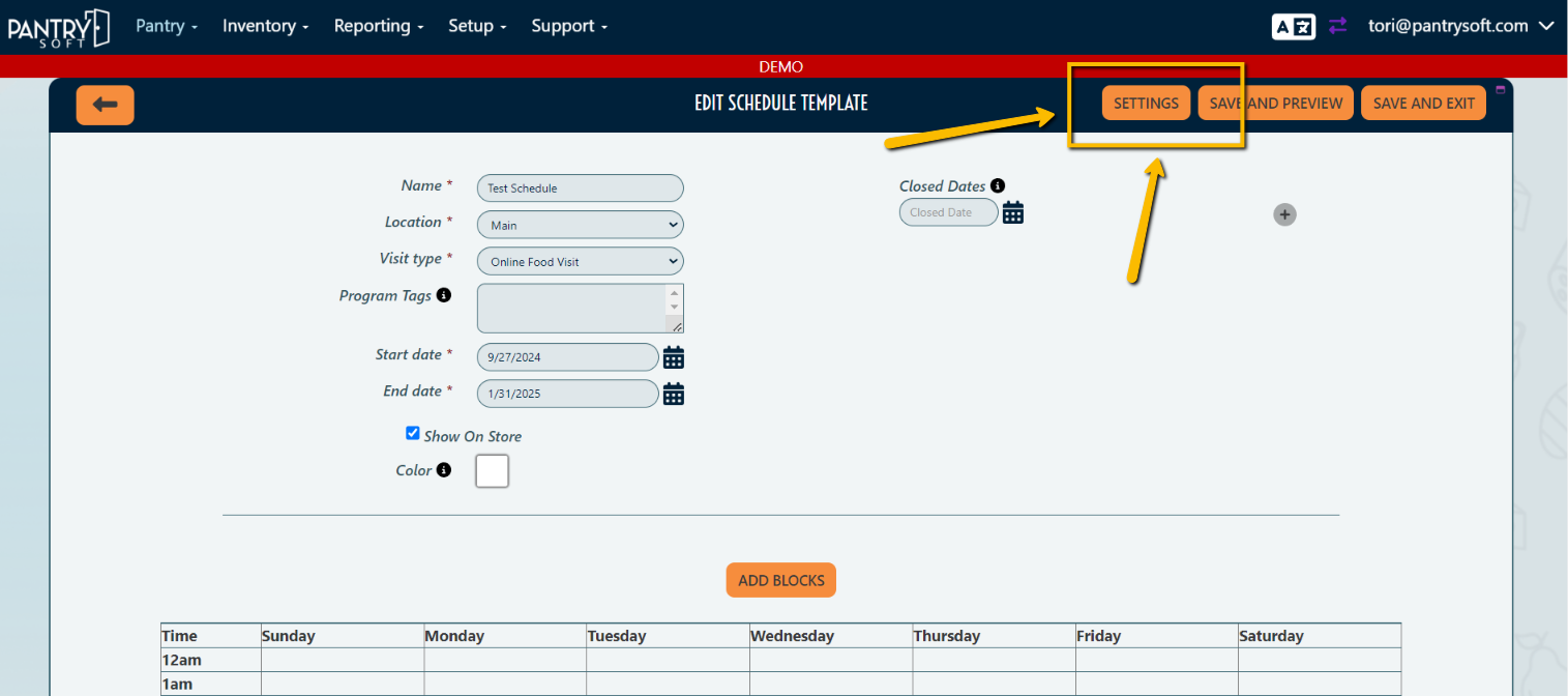 Specific Schedule Template Setting Overrides